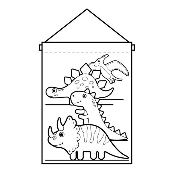 商品名：塗り絵タペストリー 恐竜 (W170×H230mm) No.42580サイズ：W170×H230mm素材：ポリエステル生地 (スエード)仕立て：上棒袋20mm、パイプ、紐付き