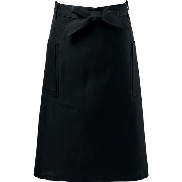 商品名：エプロン ミドル丈 （ブラック） フリーサイズ No.56015サイズ：幅1080×丈640mm、紐2900mm素材：ポリエステル生地（ツイル）仕立て：ポケット付き