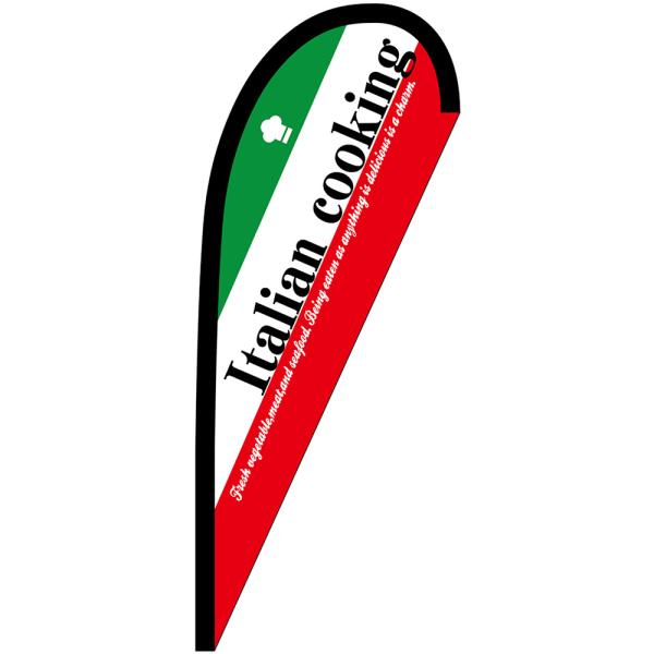 商品名：Italian cooking イタリアンクッキング Pバナー (小サイズ) No.67162サイズ：約 W670×H1650mm素材：ポリエステル生地 (ポンジ)仕立て：左棒袋 (黒バイアス)、下レザーハトメ (1箇所)