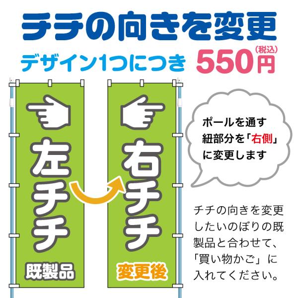 既製品のぼり旗のチチの向きを右側に変更します (右チチ)