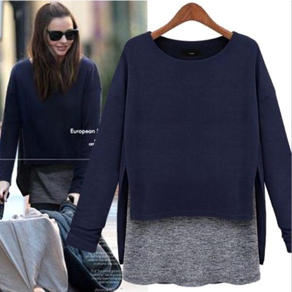 Tシャツ カットソー レディース 40代 50代 きれいめ 春 秋 冬 秋冬 春コーデ 春物 春服 秋物 秋服 服装 無地 丸首 長袖 丈長 トップス おしゃれ 大きいサイズ ゆったり ルーズ オーバーサイズ バイカラー プルオーバー 欧米...