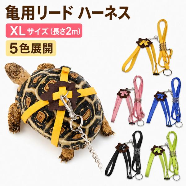 ●商品名：亀用リードX Lサイズ●サイズ：(約)幅0.8cm×長さ2m(目安：体円周90cm以内)●入数：1個●カラー：グリーン / イエロー / ピンク / ブルー / ブラック●検索キーワード亀用品 カメ用品 爬虫類 屋外 室内 庭 公...