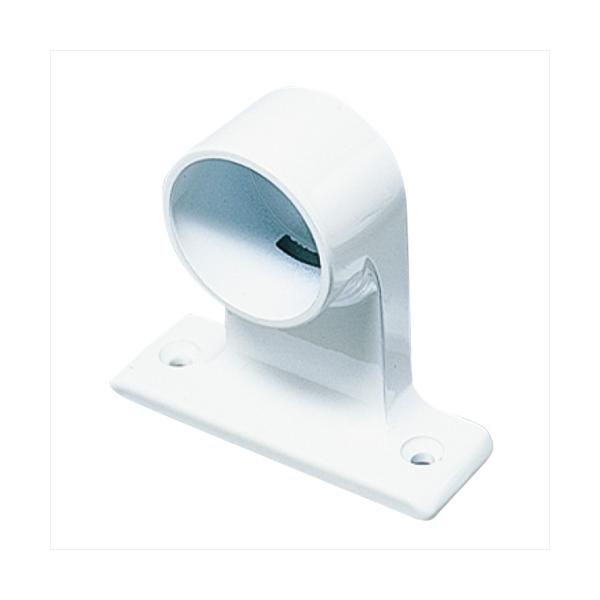 白いパイプブラケットです。[材質]ZDC[仕上]粉体塗装[重量]136.9g[付属品]SUS十字穴付皿タッピンネジ4×30:2本(頭色付)●適用パイプ径:φ32　ホワイト杉田エースの製品です。