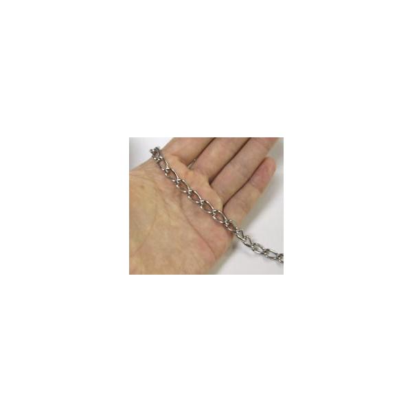 15m×1巻きとなります。途中のカットは承っておりません。チェーンの輪を90度ひねって、強度を増し美しく仕上げました。線径：1.6ミリ寸法：（A）8.5ミリ（B）2.5ミリ参考使用荷重：40キロ破断荷重：162キロ材質：ステンレス(SUS3...