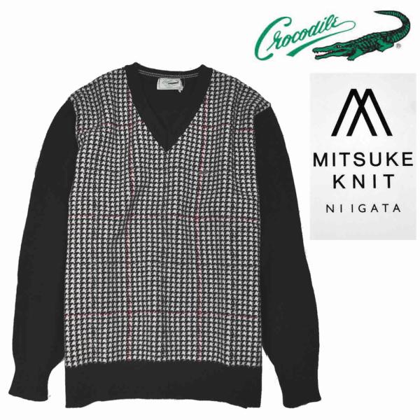 商品内容品名　　 　　[クロコダイル] セーター 長袖WOOL毛混  V首千鳥格子MITSUKE KNIT ニットセーター ブランド 　　Crocodile クロコダイル品番 　 　　 1603-28306カラー　　　ブラックサイズ　　　M...