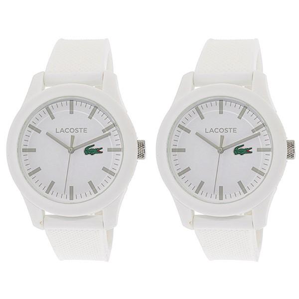 【発売日：2018年08月01日】ペア腕時計ボックス（リングも収納可能）プレゼント中！ラコステL.12.12シリーズ ラバーウォッチのペアセット。清潔感ある印象のホワイトカラー。3時位置のラコステの象徴であるワニのロゴをポイント。汗や水にも...