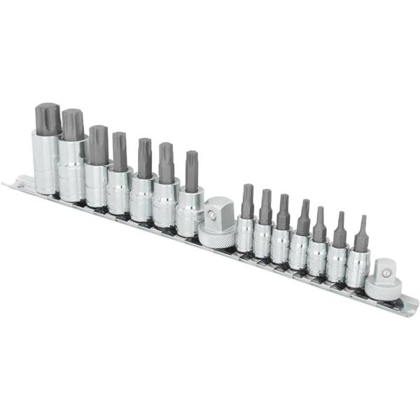 MichaelPro　マイケルプロ■トルクスビットセット 16ピース 1/4インチ,3/8インチ,1/2インチ（T8-T70）ソケット レール付き品番：MP012022