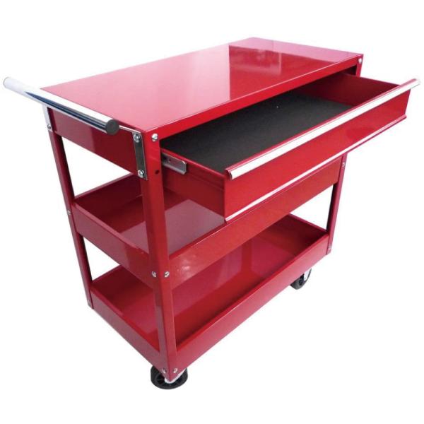 本体サイズ：幅810×奥行382×高さ813mm天板サイズ：幅740×奥行382mm質量：21kgカラー：赤耐荷重：各トレイ45kg引き出し15kg引出サイズ（内寸）：1段目（ゴムシート付）／幅643×奥行350×高さ78×1上段棚（ゴムシ...