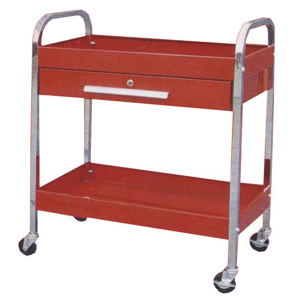 本体サイズ：幅760×奥行410×高さ940mm重量：18.2kg引出サイズ：幅665×奥行365×高さ60mm耐荷重：各トレイ45kg引き出し15kg自在キャスター（ストッパー付）×２固定キャスター×２BIG REDのツールカート●組立式