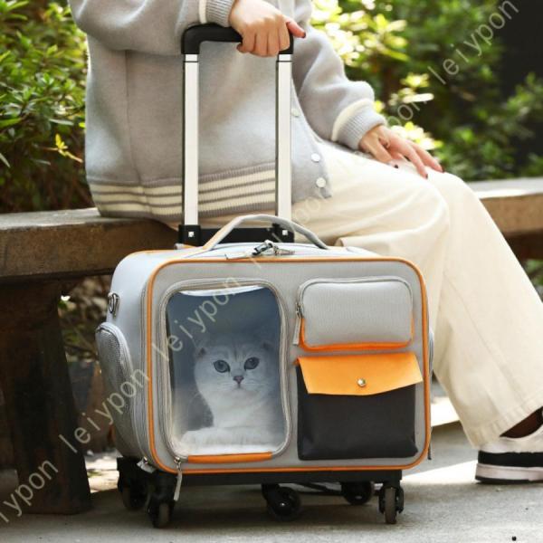 ペットキャリーバッグ キャスター付き旅行、散歩、通院など、犬や猫の長距離移動に最適。犬の散歩、猫の移動、犬や猫の介護に大変便利です。電車、自動車、地下鉄など、まさにのペットキャリアの1つです。【通気性が良い】通気メッシュで通気性がよく、ペッ...