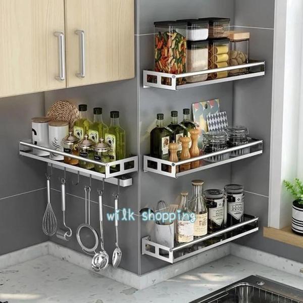 ■ 品名：キッチンラック■ 素材：201ステンレス■ 用途：調理グッズ収納■ タイプ：全タイプ■ サイズ：写真参考■ 耐荷重：20kgまで■ 取り付け方：2way（貼り付け/ビス止め）検索ワード：キッチン 収納 調味料ラック 調味料 収納 ...