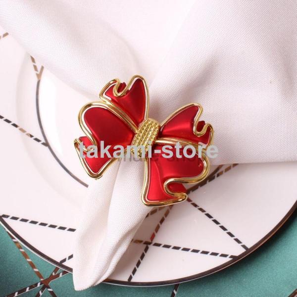 ~素材 金属 + アクリルサイズ: 5*5cmColor: ゴールド + レッド特徴：ナプキンリング ナプキンホルダー テーブル パーティー クリスマス リボン ホルダー テーブルデコレーション 装飾 クリスマス装飾