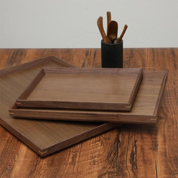 トレイ トレー 黒クルミの木 木製 天然木製 お盆 食事トレー 長方形 ランチトレイ カフェトレイ 茶具 フレア和風 ブラウン アクセサリートレイ