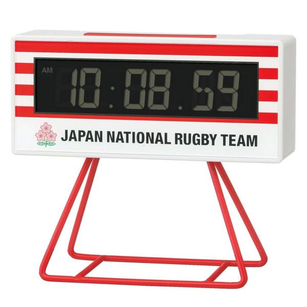 【 セイコー クロック 目覚まし時計 ラグビー日本代表 】ラグビー日本代表を象徴するストライプに桜のエンブレムをデザインした特別な仕様のデジタルクロックです。
