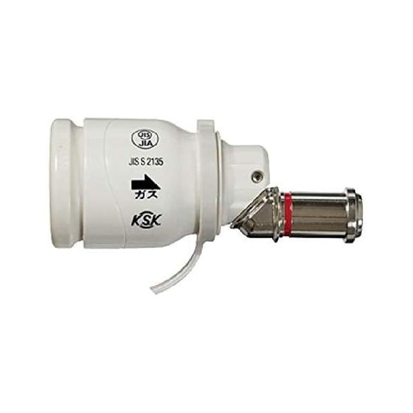 ◆QGS10 ◆9.5mmコンセント口【カチット】 ◆都市ガス・LPガス兼用 ◆9.5mmゴム管をカチットコンセント口に変換します。 ◆熱圧縮バンド付き・接続ホース口は90度曲がります。L型利用可