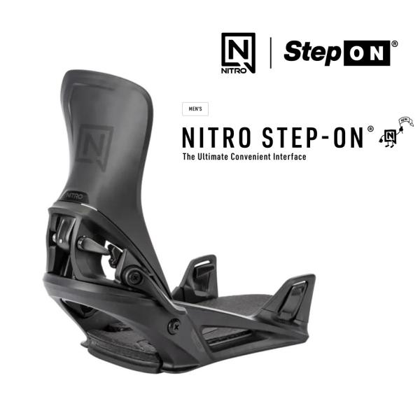NITRO Step ON スノーボード バインディング。パフォーマンスやコントロールを犠牲にすることなく、着脱が簡単便利なシステムを求めるライダー向けに設計されています。つま先とヒールの 3 つの接続ポイントにより、ストラップのような感触...