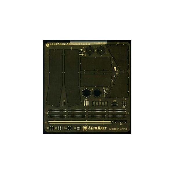 LAM018 1/35 独レオパルド戦車砲塔バスケットメッシュライオンロア社製1/35スケール真ちゅう製エッチングパーツ。タミヤ製レオパルト2A6戦車用のエンジングリル用メッシュのセットです。