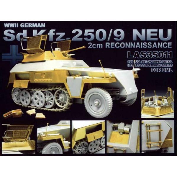 LAS3511 1/35 WWII独 Sd.Kfz.250/9 軽装甲偵察車用ライオンロア1/35エッチングパーツセットドラゴン製1/35Sd.Kfz.250/9ノイのキット用。エッチングパーツの他、金属挽き物の20mm機関砲砲身と車幅ポー...