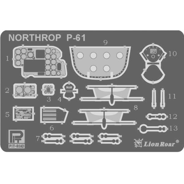 【発売日：2020年12月18日】商品名：1/48 P-61A 戦闘機用（GWH用）・ライオンロア社製エッチングパーツ・グレートウォールホビー 1/48 P-61A用・エッチングパーツ内容メーターパネル、各種レバー、機首脇アンテナ  他