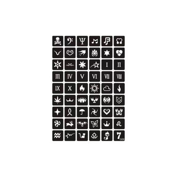 ステンシルシールです。ヘナコーンやジャグアタトゥーインクと一緒のご利用がおすすめです。■商品使用目的アート作品 フェイクタトゥー ファッション コスメ コスプレ小物■商品仕様品番：G09台紙サイズ：約21cm x29cm（A4）材質：ポリエ...