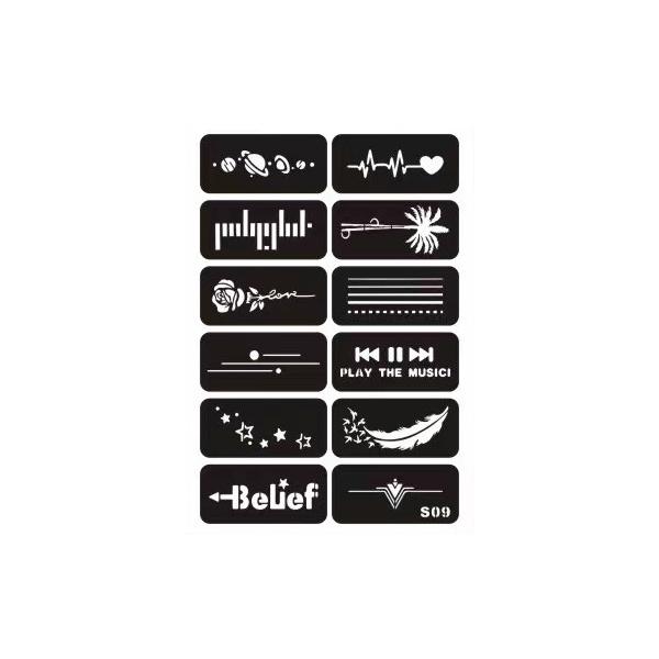 ステンシルシールです。ヘナコーンやジャグアタトゥーインクと一緒のご利用がおすすめです。■商品使用目的アート作品 フェイクタトゥー ファッション コスメ コスプレ小物■商品仕様品番：S09台紙サイズ：約21cm x29cm（A4）材質：ポリエ...