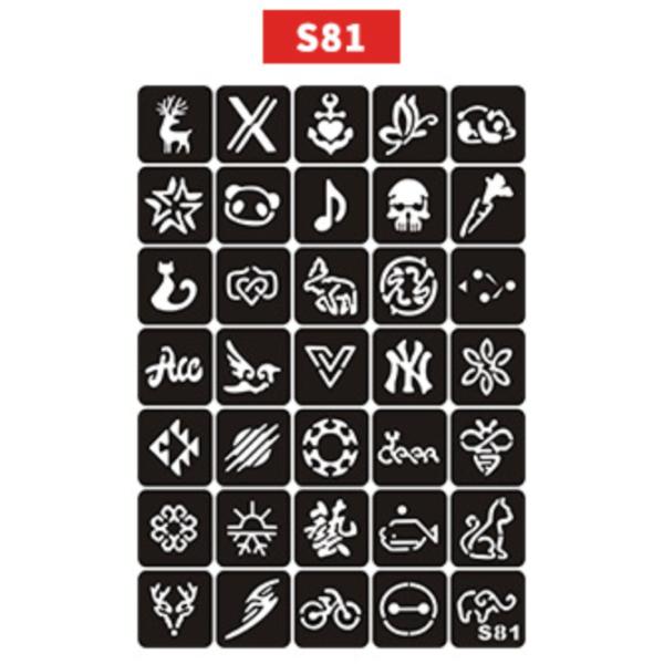 ステンシルシールです。ヘナコーンやジャグアタトゥーインクと一緒のご利用がおすすめです。■商品使用目的アート作品 フェイクタトゥー ファッション コスメ コスプレ小物■商品仕様品番：S81台紙サイズ：約21cm x29cm（A4）材質：ポリエ...