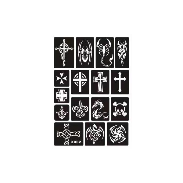 ステンシルシールです。ヘナコーンやジャグアタトゥーインクと一緒のご利用がおすすめです。■商品使用目的アート作品 フェイクタトゥー ファッション コスメ コスプレ小物■商品仕様品番：XX02台紙サイズ：約21cm x29cm（A4）材質：ポリ...