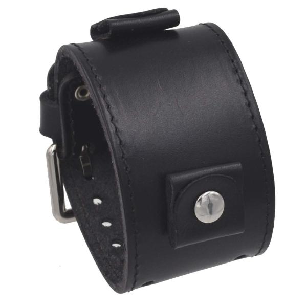 商品名: Nemesis #LBB - KKワイドブラックレザーカフ腕時計バンド（ブラックステッチ入り） Nemesis LBB-KK 24mm Lug Width Wide Black Leather Cuff Wrist Watch B...