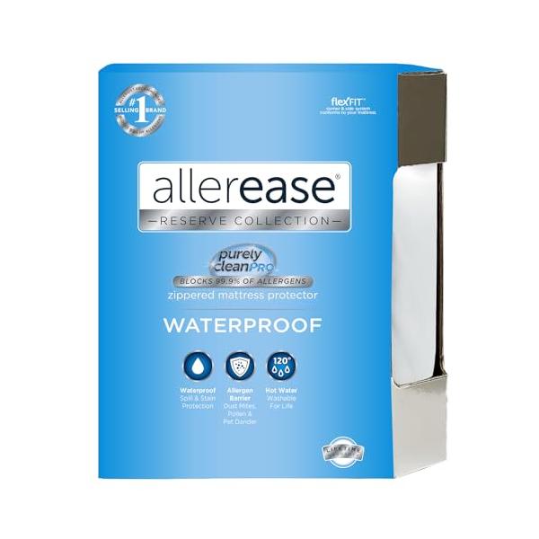 商品名: AllerEase 防水マットレスプロテクター - クイーンサイズ ポリエステルジッパー アレルギー保護 防水 静音カバー AllerEase Waterproof Mattress Protector Stain Protect...