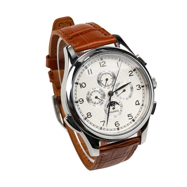 商品名: ホワイトGlobeダイヤルAutomaitc Self Wind Weel Chronometer Moon Phase女性男性ブラウンシルバー腕時計 FANMIS White Globe Dial Automaitc Self ...