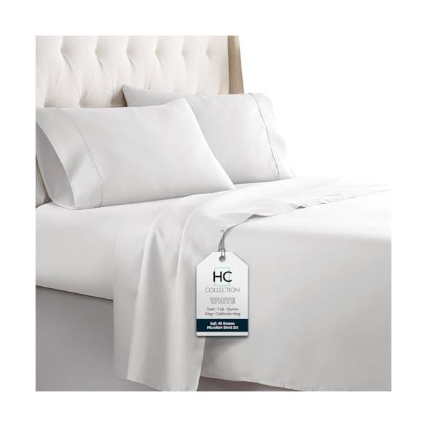 商品名: HC COLLECTION ベッドシーツセット ホテルの贅沢さ プラチナコレクション 1800シリーズ 深いマチ付き シワ&amp;色落ちへの耐性 低刺激性シーツ＆枕カバーセット キング ホワイト ZM18-SH-09 HC CO...