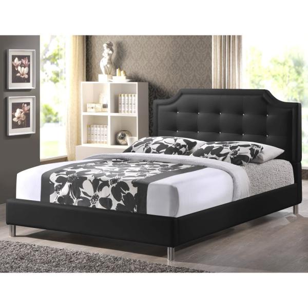 商品名: Baxton Studio Carlotta モダンベッド 布張りヘッドボード付き ブラック 48インチ x 57インチ x 82インチ Baxton Studio Carlotta Modern Bed with Upholst...