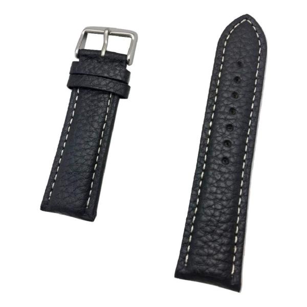 商品名: 24 mm Mediumパッド入り、ブラックShrunken Grained Leather、ホワイトステッチ腕時計バンド NewLife 24mm Black Genuine Leather Watchband | Buffal...