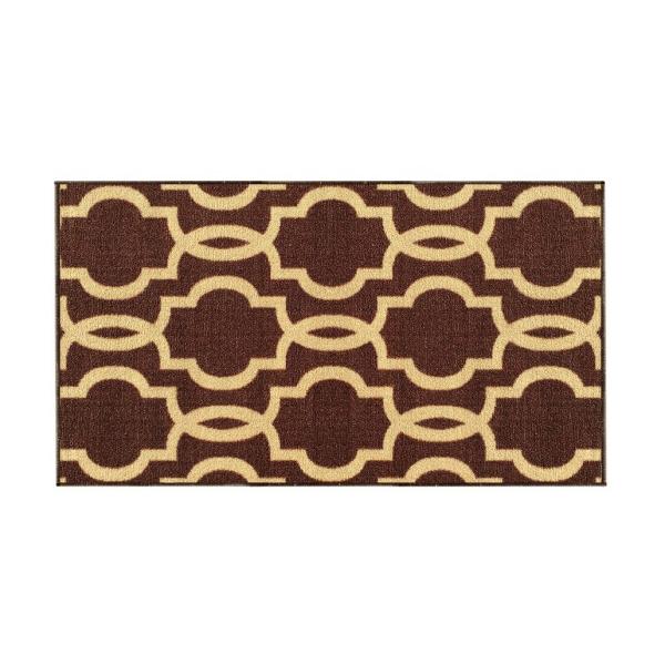 商品名:  Kapaqua Rubber Backed Mat 18" x 32" Fancy Moroccan Trellis Chocolate Brown &amp; Beige Doormat Accent Non-Slip Rug...