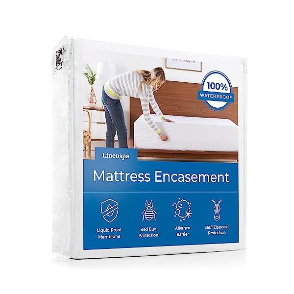 商品名: LINENSPA Zippered Encasement Waterproof, Dust Mite Proof, Bed Bug Proof Breathable Mattress Protector - Full Size b...