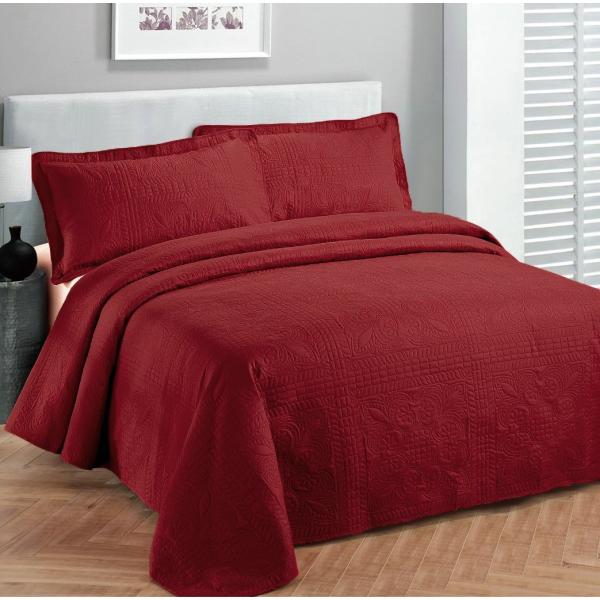 商品名: (Full/Queen, Red) - Fancy Collection 3pc Luxury Bedspread Coverlet Embossed Bed Cover Solid Red New Over Size 250cm...