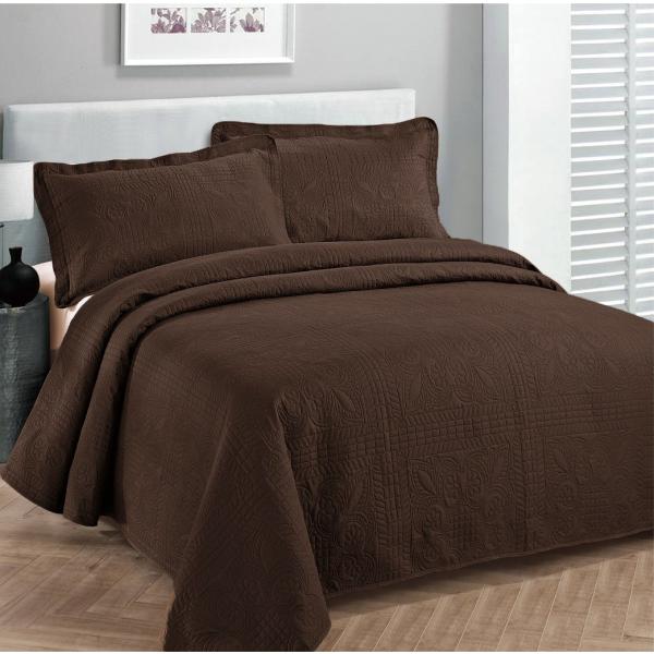 商品名: (Full/Queen, Coffee) - Fancy Collection 3pc Luxury Bedspread Coverlet Embossed Bed Cover Solid Coffee/brown New Ove...