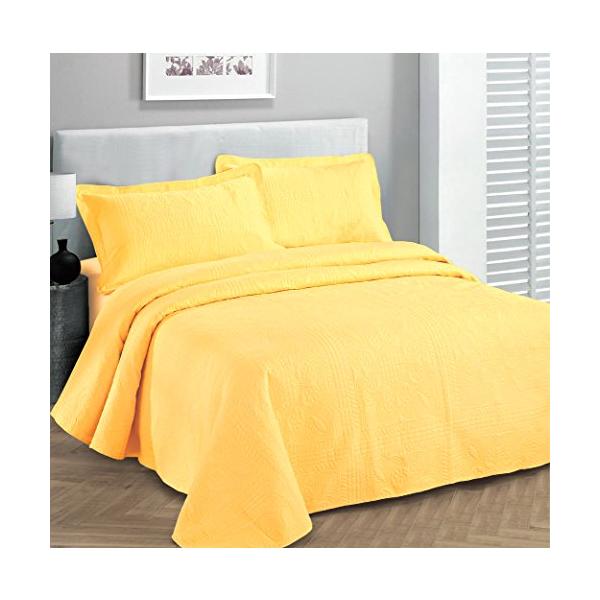 商品名: (Full/Queen, Yellow) - Fancy Collection 3pc Luxury Bedspread Coverlet Embossed Bed Cover Solid Yellow New Over Size...