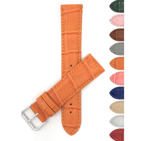 商品名: レディース 腕時計バンド 12mm〜20mm アリゲータースタイル 本革 ストラップ 色のバリエーション：ホワイト レッド ブルー ベージュ オレンジ ピンク グレー グリーン 12MM オレンジ Bandini 12mm Wom...