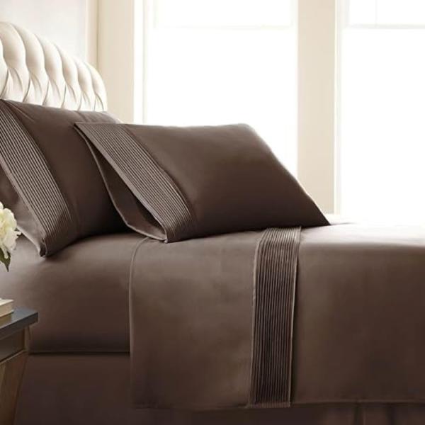 商品名: Southshore Fine Linens〓 深いマチ付き プリーツ入りシーツセット クイーン ブラウン ASP-PLT-BRN-Q Southshore Fine Living, Inc. Queen Bed Sheets d...