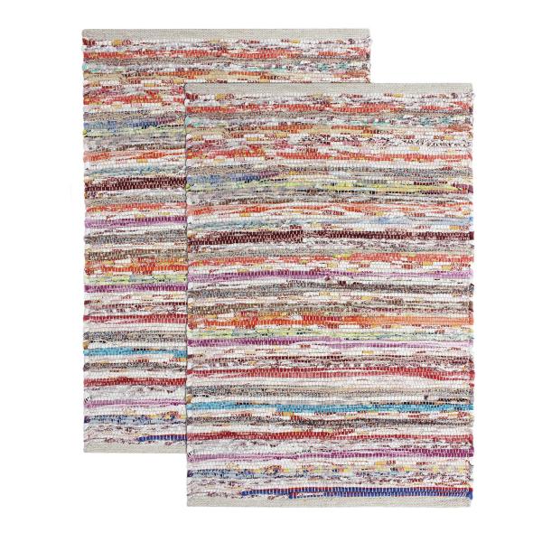 商品名: (20 X 32) - Cotton Craft - 2 Pack Hand Woven Reversible 100% Cotton Multi Colour Chindi Rag Rug - 20 x 32 - Rug is ...