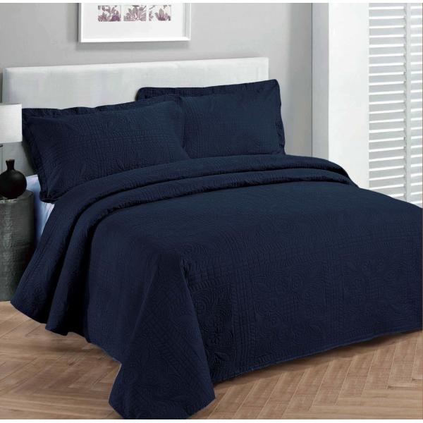商品名: (Full/Queen) - Fancy Collection 3pc Luxury Bedspread Coverlet Embossed Bed Cover Solid Navy Blue Over Size Full/Que...
