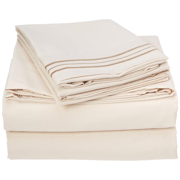 商品名: MattRest ラグジュアリーシルキーソフト 1800シリーズ プレミアムコレクション - しわにならないベッドシーツ4点セット 最大16インチの深いポケット クイーンクリーム/タン MattRest Luxury Silky-...