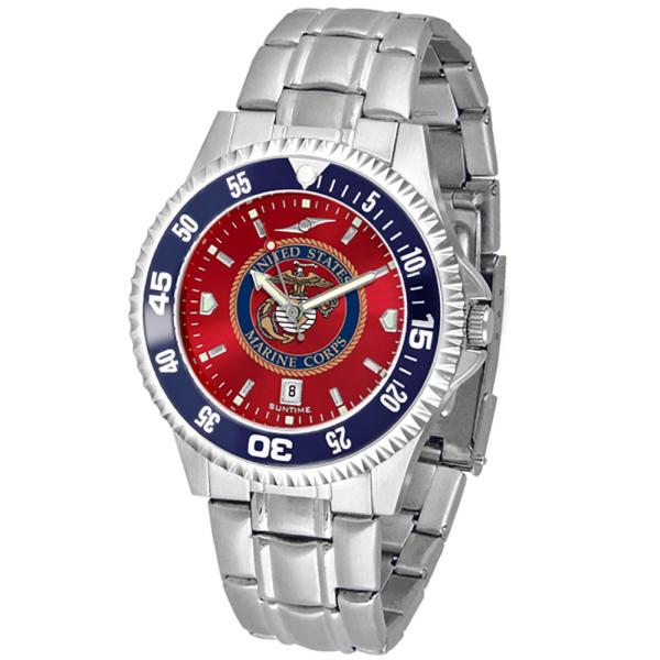 商品名: 米国海兵隊競合他社スチールAnochromeカラーベゼルメンズ腕時計 SunTime Men's US Marines Competitor Watch - 20mm Stainless Steel Band, Color Dia...