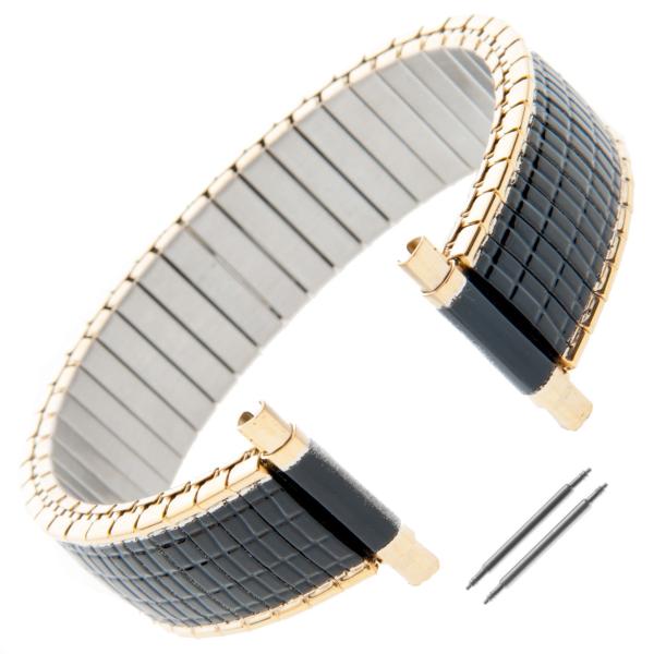 商品名: Gilden メンズ拡張 16-20mm ビンテージ「Romunda」ステンレススチール時計バンド 564 ゴールドエッジのブラック。 Gilden Gents Custom Length Expansion 16-20mm Vi...