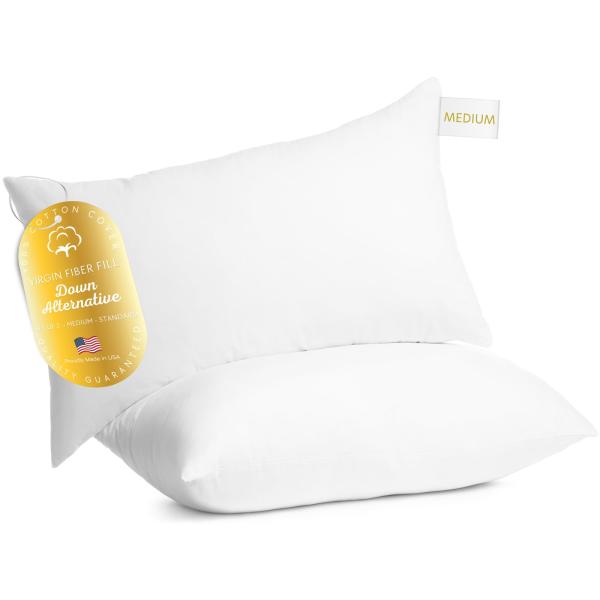 商品名: (Standard, Gold/Medium) - Set of Two 100% Cotton Five Star Hotel Down-Alternative Made in USA Pillows - Three Comfo...