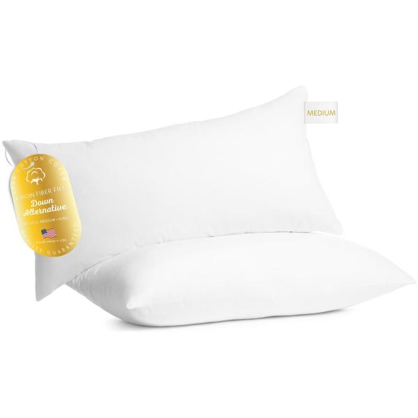 商品名: (King, Gold/Medium) - Set of Two 100% Cotton Five Star Hotel Down-Alternative Made in USA Pillows - Three Comfort L...