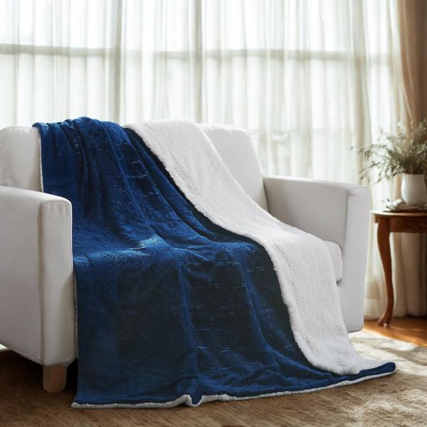 商品名: (63x87) - Tache 63x87 Embossed Cosy Night Blue Soft Throw Blanket Tache Navy Blue and White Throw Blanket 63x87 Emb...