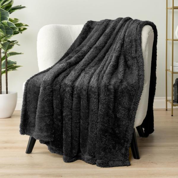 商品名: (130cm x 150cm, Black) - PAVILIA Plush Fleece Sherpa Throw Blanket for Couch, Sofa Fluffy Solid Black Fleece Throws...