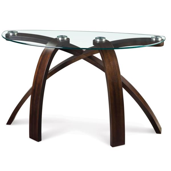 商品名:  Magnussen Allure Sofa Table in Hazelnut with Glass Topブランド: Magnussen商品番号: qb1147391素材: Glass,Plywood,Stainless,St...